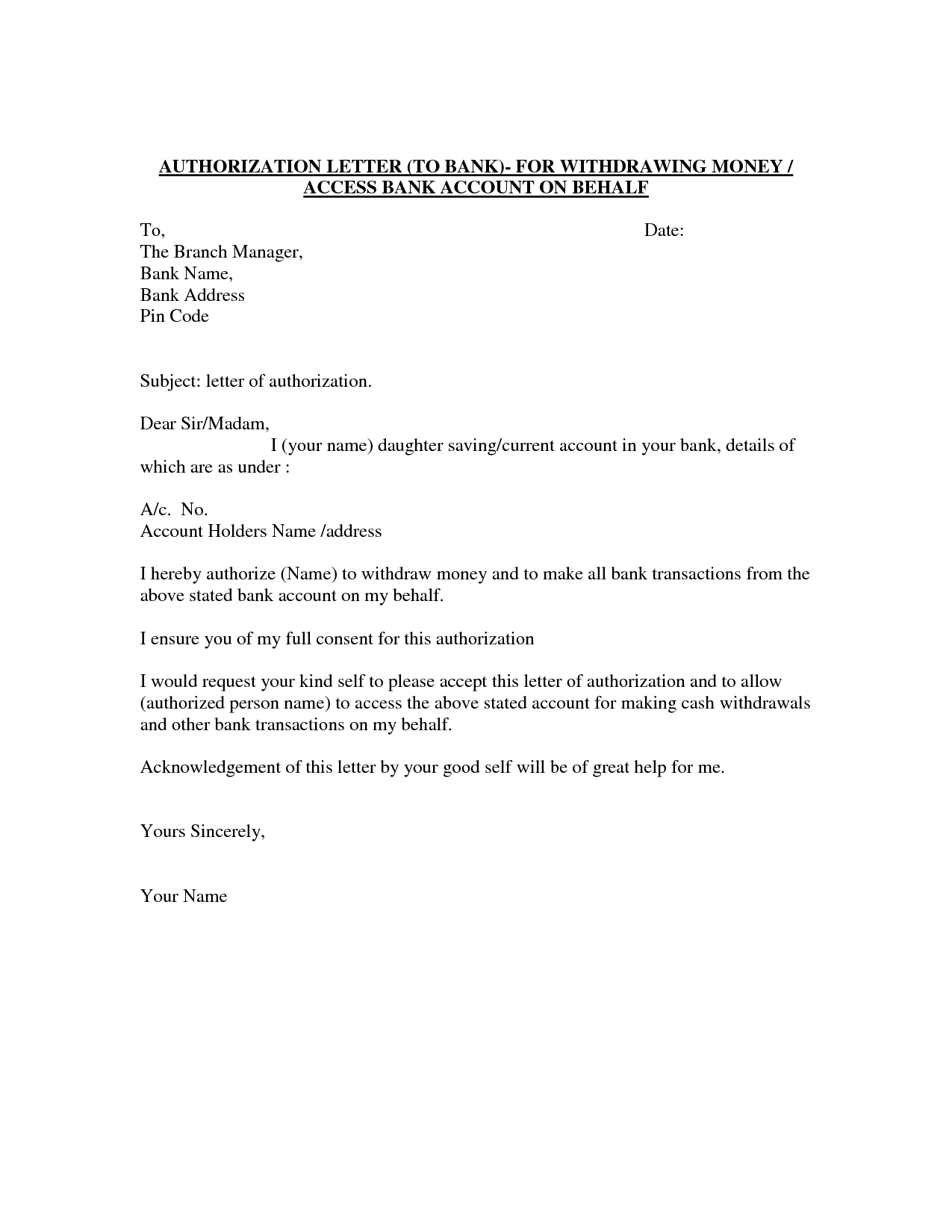 Free Download Authorization Letter To Bank Templates Authorization Letter Free Download Authorization Letter To Bank Templates Authorization Letter